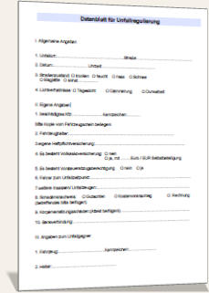 Formular für Unfallbericht, Unfall Formular Auto