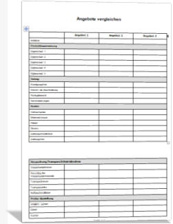 Vorlage, Angebote eintragen und vergleichen