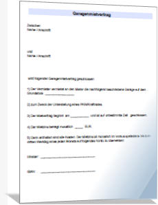 Mietvertrag Garage Vorlage , Garagenmietvertrag