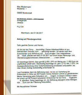 Antrag auf Pfändungsschutz für eine Abfindung, Musterschreiben